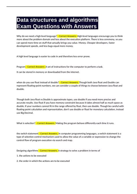 Data Structures And Algorithms Exam Questions With Answers Data Structures And Algorithm