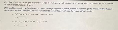 solved calculate ε∗ values for the galvanic cells based on