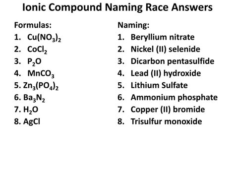 Ppt Ionic Compound Naming Race Answers Powerpoint Presentation Free