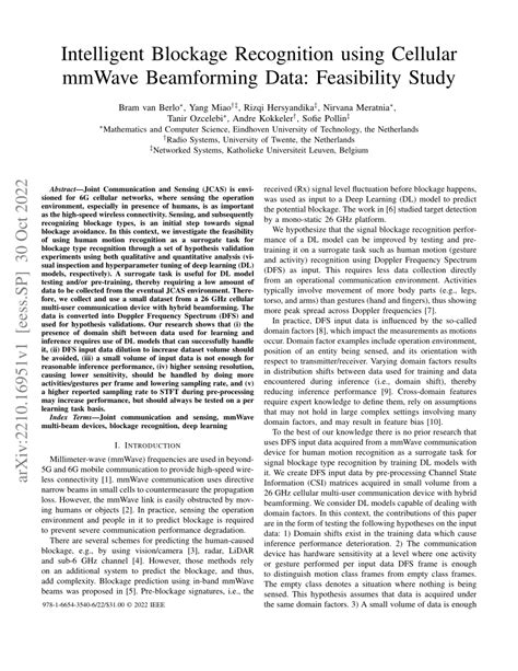 Pdf Intelligent Blockage Recognition Using Cellular Mmwave