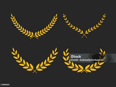 검은 색 배경에 고립 된 다양한 모양의 넓은 황금 월계수 화환 벡터 세트 검은색에 대한 스톡 벡터 아트 및 기타 이미지 검은
