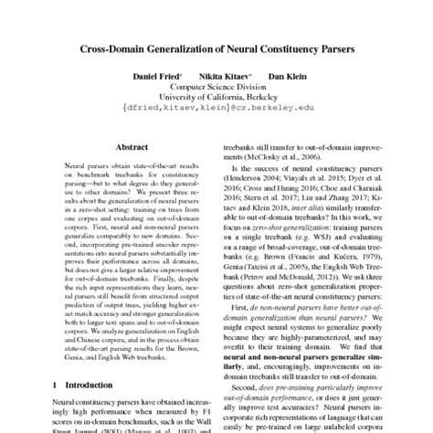Cross Domain Generalization Of Neural Constituency Parsers Acl Anthology
