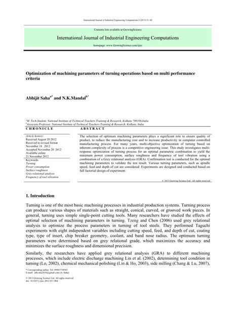 Pdf Optimization Of Machining Parameters Of Turning Operations Based On Multi Performance Criteria