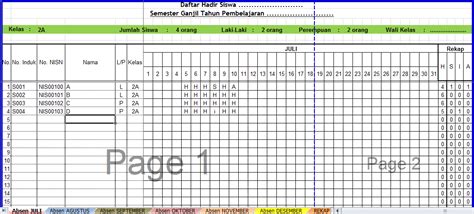 Contoh Absensi Daftar Hadir Siswa Excel Sedikit Berbagi