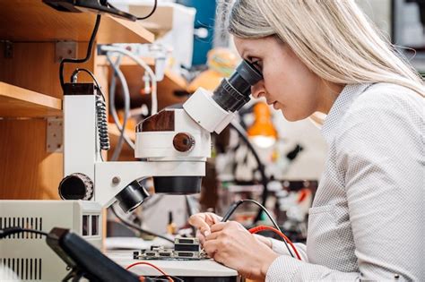Premium Photo Woman Repairing Computer Hardware In Service Center Repairing And Fixing Service