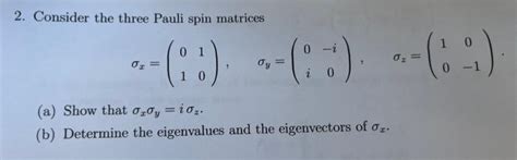 Solved Consider The Three Pauli Spin Matrices Chegg Com