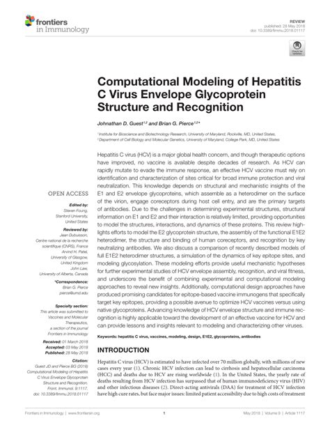 Pdf Computational Modeling Of Hepatitis C Virus Envelope Glycoprotein