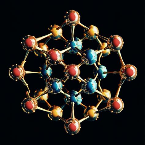 Golden Abstract Molecular Structure With Red And Blue Spheres Premium Ai Generated Image