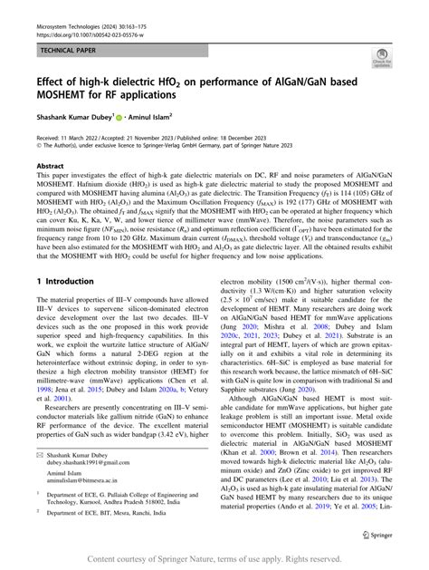 Effect Of High K Dielectric Hfo2 On Performance Of Algangan Based Moshemt For Rf Applications