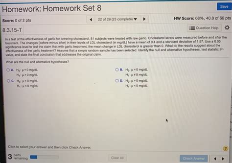 Solved Save Homework Homework Set 8 Hw Score 68 40 8 Of