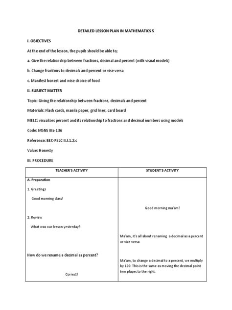 Detailed Lesson Plan In Math Day 2 Pdf Mathematical Notation
