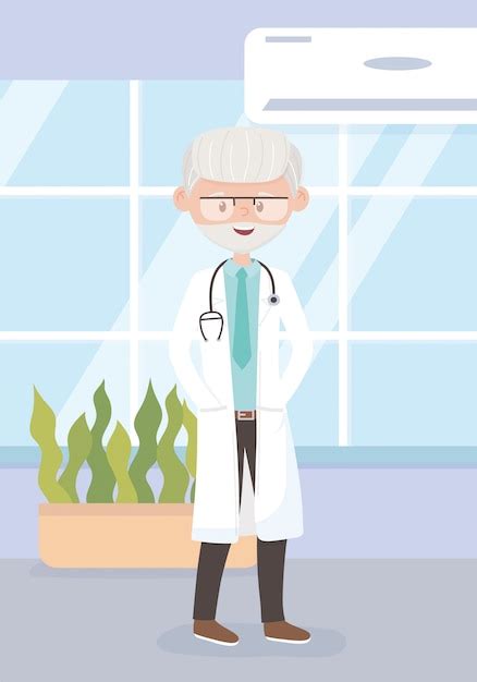 Viejo Médico En El Hospital Personal Médico Profesional Practicante Personaje De Dibujos