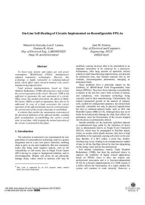 Pdf On Line Self Healing Of Circuits Implemented On Reconfigurable Fpgas