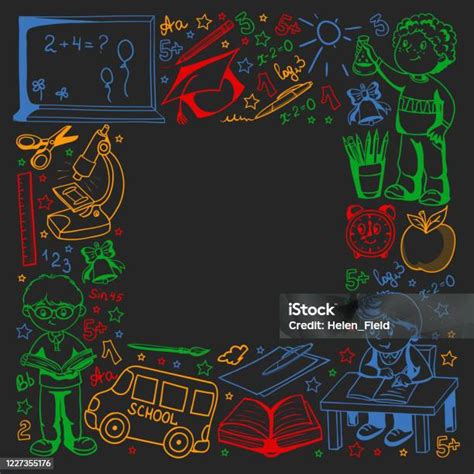 어린 아이와 벡터 패턴입니다 학교로 돌아갑니다 지리학 기하학 수학 물리학 화학 천문학 9월에 대한 스톡 벡터 아트 및 기타 이미지 Istock