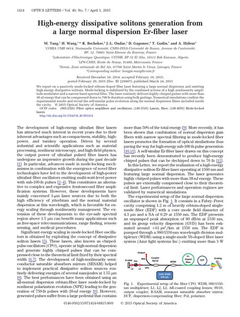 Pdf High Energy Dissipative Solitons Generation From A Large Normal Dispersion Er Fiber Laser