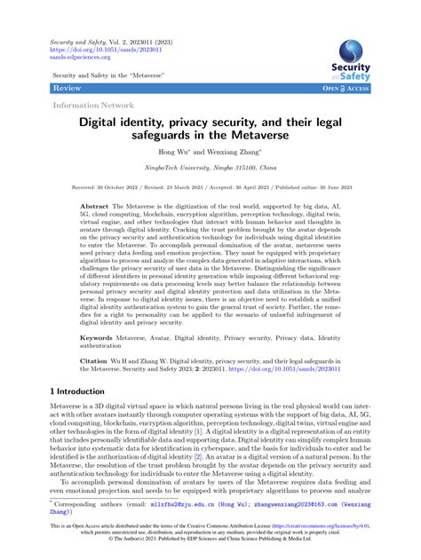 Pdf Digital Identity Privacy Security And Their Legal Safeguards In The Metaverse