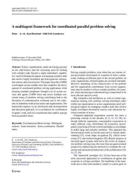 Pdf A Multiagent Framework For Coordinated Parallel Problem Solving