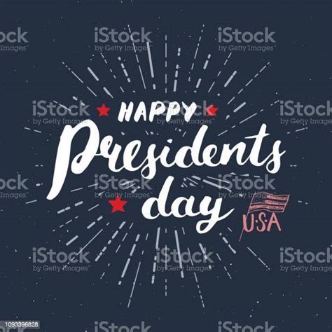 해피 대통령의 날 빈티지 미국 인사말 카드 미국 축 하 핸드 레터링 미국의 휴일 그런 지 질감 복고풍 디자인 벡터 일러스트 레이 션 공휴일에 대한 스톡 벡터 아트 및 기타