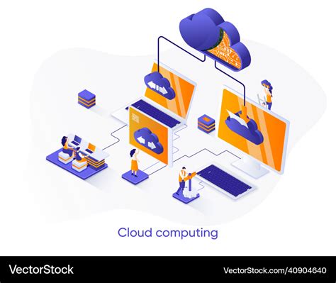 Cloud Computing Isometric Web Banner Royalty Free Vector