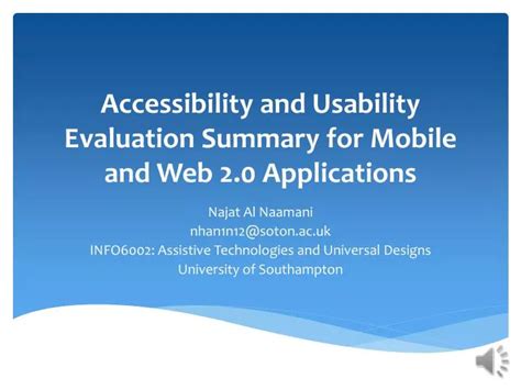 Ppt Accessibility And Usability Evaluation Summary For Mobile And Web