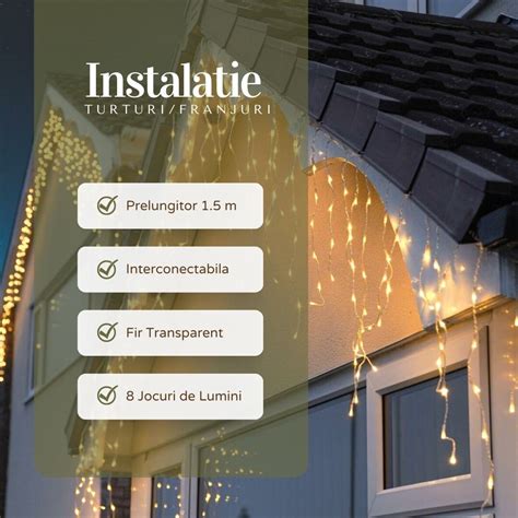 Instalatie Craciun Yoto Tip Franjuri Turturi 4 M 120 Led Uri Prelungitor 1 5 M 8 Jocuri De