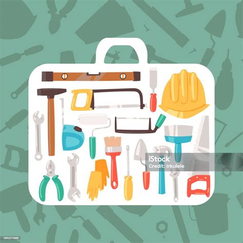 배너 벡터 일러스트레이션의 경우 도구 작성 주택 수리 서비스 건설 장비 주택 개조 및 재건축을위한 수중 용품 망치 드릴 톱 퍼티 나이프 개념에 대한 스톡 벡터 아트 및 기타