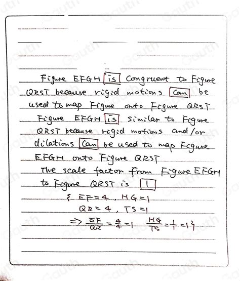 Solved Figure Efgh Is Congruent To Figure Qrst Because Rigid Motions Can Be Used To Map Figure