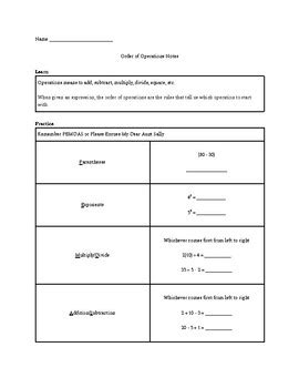 Order Of Operations Notes By Pi A La Mode TPT