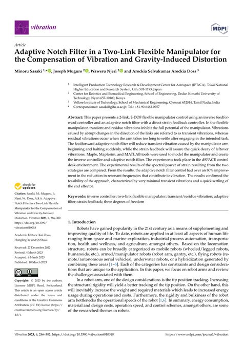 Pdf Adaptive Notch Filter In A Two Link Flexible Manipulator For The