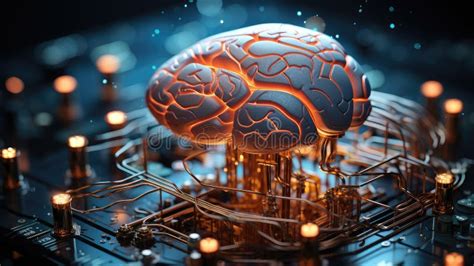 Artificial Brain Microchip On Motherboard Of Supercomputer Stock Illustration Illustration Of