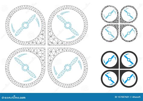 Quadcopter Screws Rotation Vector Mesh Wire Frame Model And Triangle Mosaic Icon Stock Vector