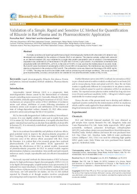 Pdf Validation Of A Simple Rapid And Sensitive Lc Method For
