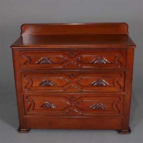Antique Victorian Carved Walnut Three Drawer Chest Of Drawers Circa