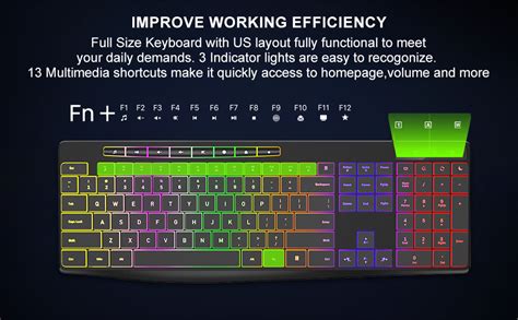 Computer Keyboard Wired 7 Color Rainbow Led Backlit Quiet Light Up Keyboard With