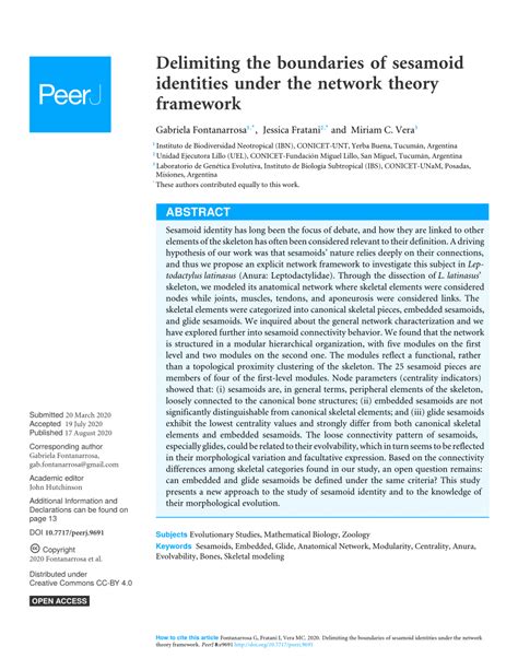 Pdf Delimiting The Boundaries Of Sesamoid Identities Under The Network Theory Framework