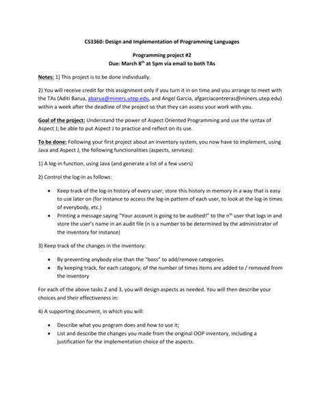 Programming Project On Aop