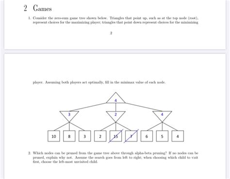 Solved 2 Games 1 Consider The Zero Sum Game Tree Shown