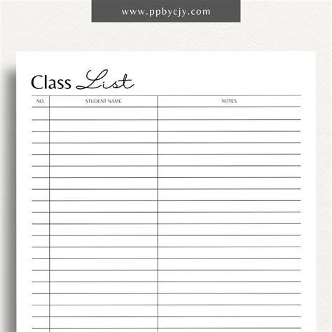 Class List Printable Template Organize Student Rosters And Attendance