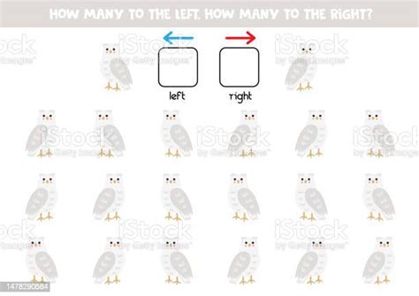 왼쪽 또는 오른쪽에는 귀여운 만화 올빼미가 있습니다 미취학 아동을위한 논리적 워크 시트 겨울에 대한 스톡 벡터 아트 및 기타 이미지 겨울 교육 그리기 Istock