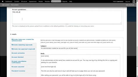 how to configure user account settings in drupal youtube