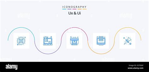 Ux And Ui Blue 5 Icon Pack Including Pin Attach Content Screen Dpi Stock Vector Image And Art