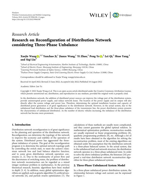 Pdf Research On Reconfiguration Of Distribution Network Considering Three Phase Unbalance