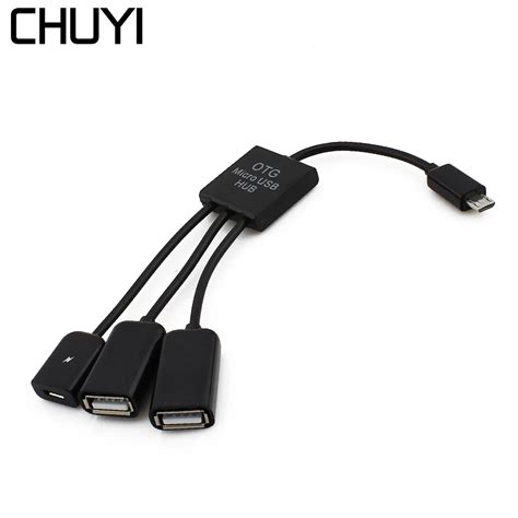 CHUYI Dual Micro USB Host OTG Hub Adapter Cable Converter Extender USB Power Charging Ports