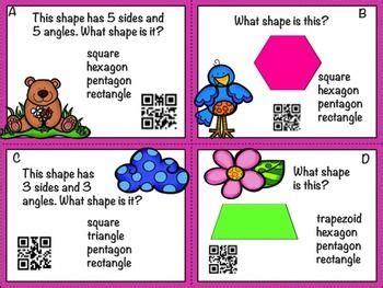 Freebie Geometry Task Cards With Optional QR Codes Shapes Geometry Task Cards Task Cards