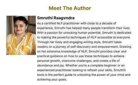 My Nlp Manual A Beginners Handbook To Success Smruthi Raagvndra