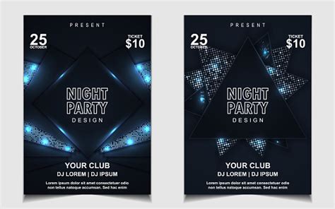 나이트 댄스 파티 음악 포스터 전단지 레이아웃 디자인 템플릿 배경 네온 빛과 역동적 인 스타일 테크노 음악에 대한 스톡 벡터