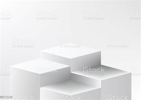 3d 현실적인 그룹 빈 흰색 큐브 연단 스탠드 격리 최소 벽 장면 배경 입방체에 대한 스톡 벡터 아트 및 기타 이미지 입방체 3차원 형태 강단 Istock