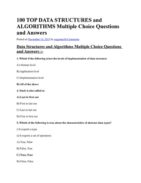 Prelim Question Bank 100 Top Data Structures And Algorithms Multiple Choice Questions And
