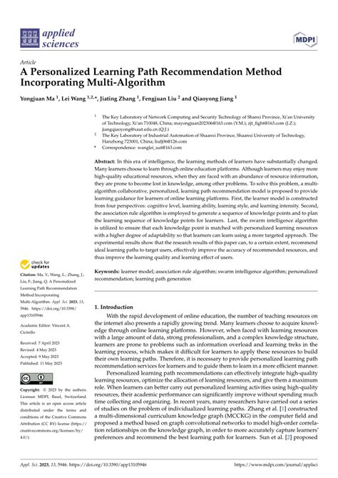 Pdf A Personalized Learning Path Recommendation Method Incorporating Multi Algorithm