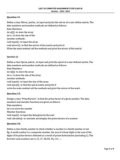 Last 10 Computer Assignments For Class Xi Sxi Pdf Method Computer